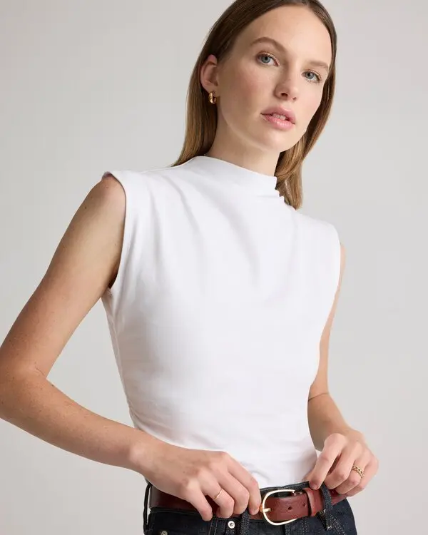 Quince Stretch Cotton Jersey Sleeveless Mock Neck Top