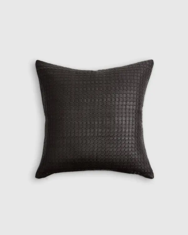 Quince Leather Basketweave Pillow Cover - Black