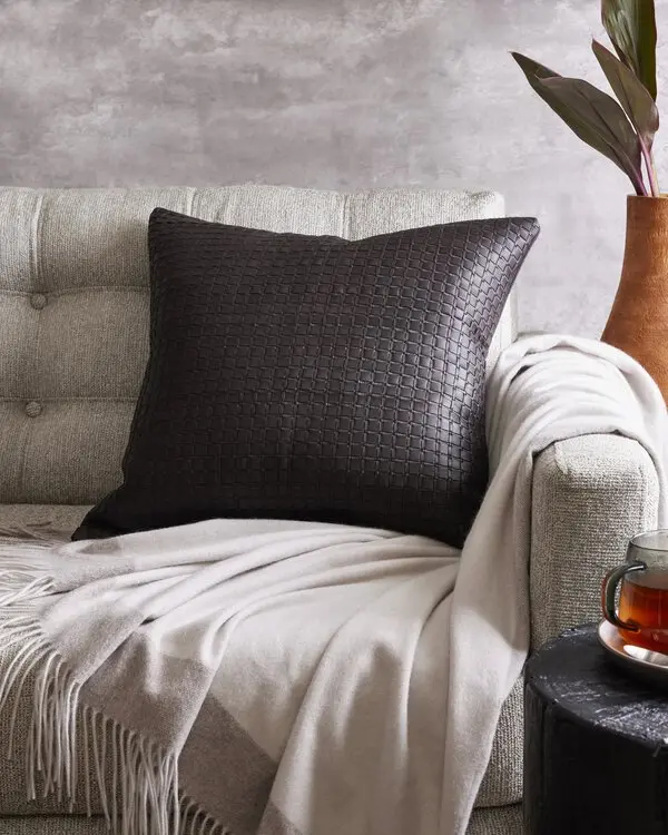 Quince Leather Basketweave Pillow Cover