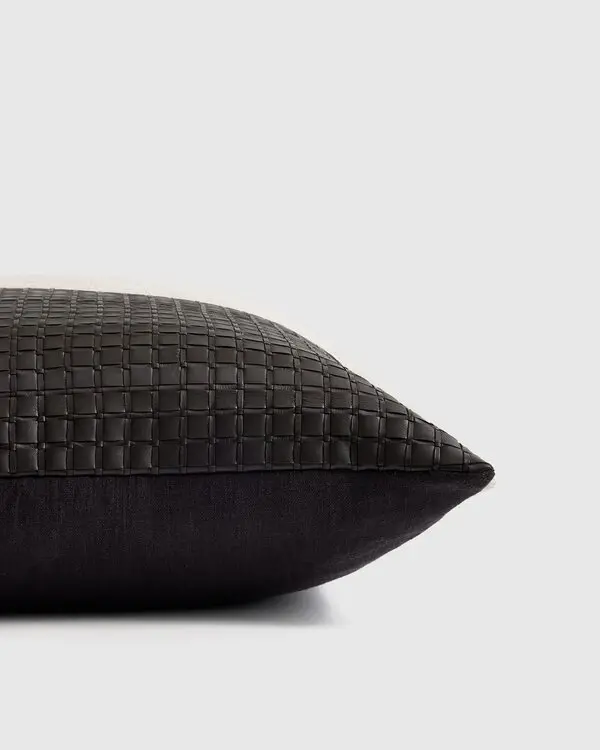 Quince Leather Basketweave Pillow Cover