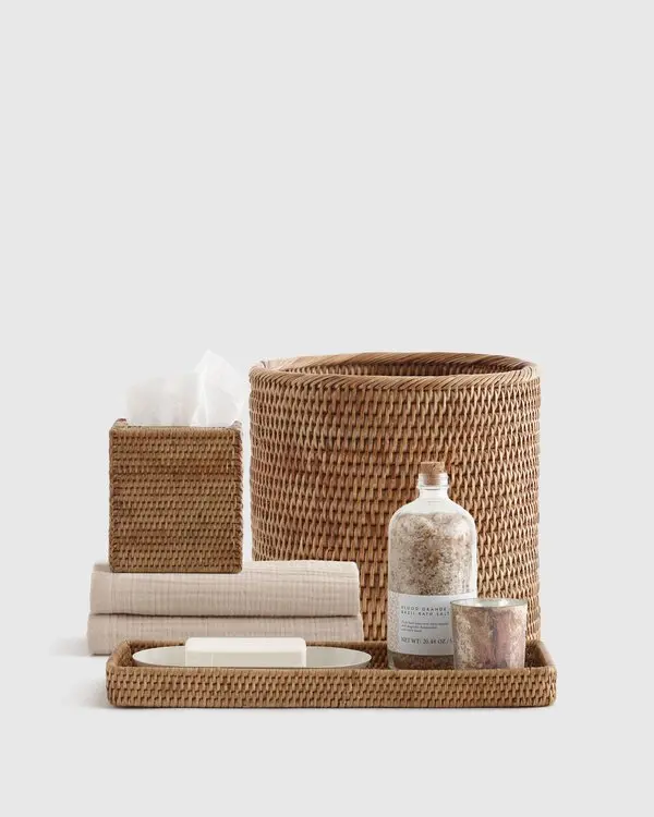 Quince Handwoven Rattan Bathroom Accessory Set - Honey