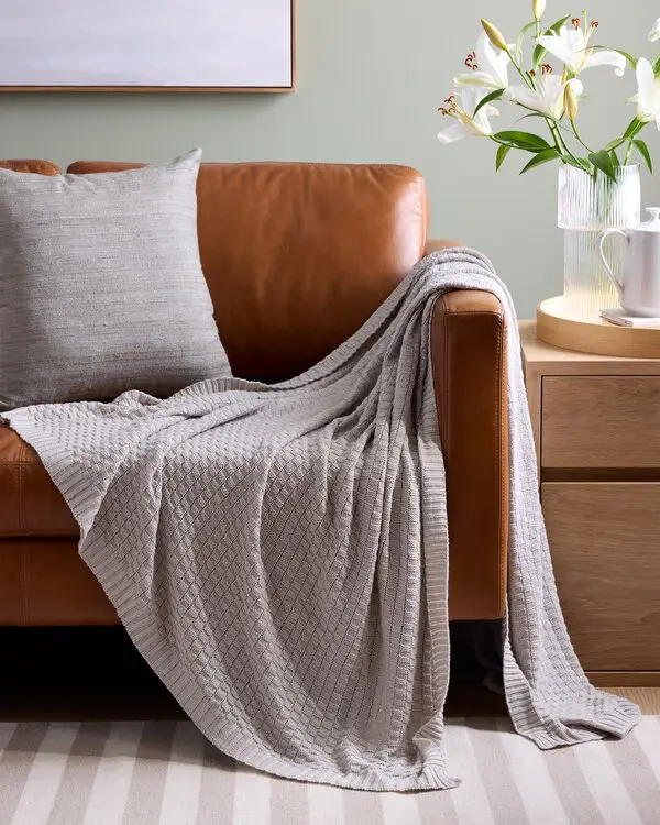 Quince Cotton Cashmere Knit Blanket - Light Grey