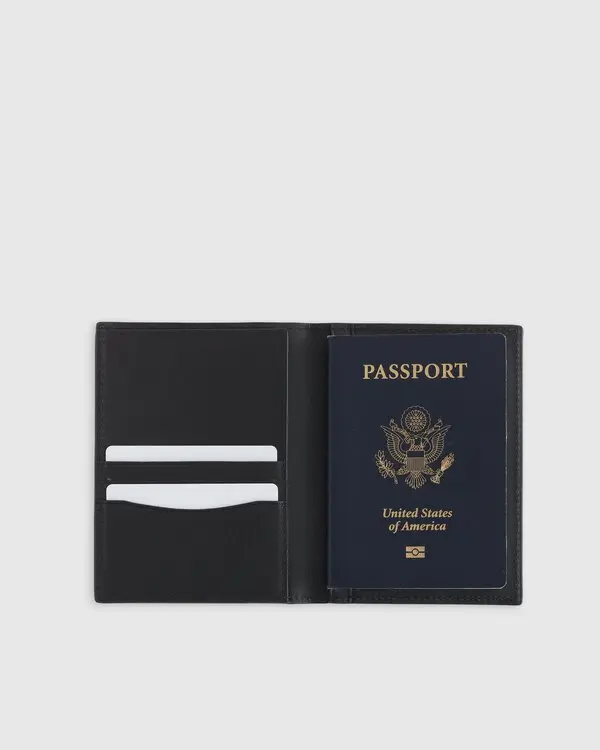 Quince Nappa Leather Rfid Blocking Passport Holder - Black