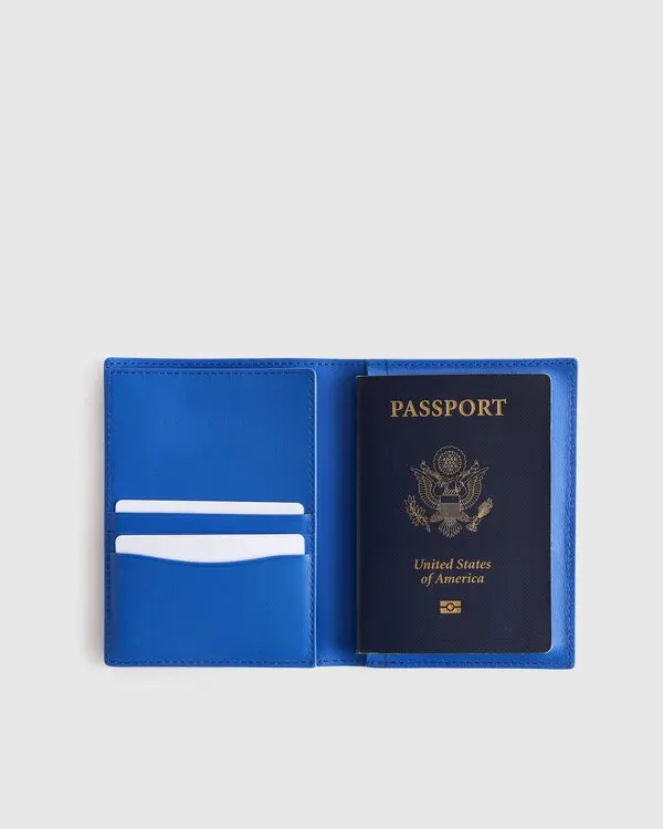 Quince Nappa Leather Rfid Blocking Passport Holder - Cobalt Blue