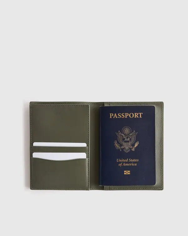 Quince Nappa Leather Rfid Blocking Passport Holder - Olive