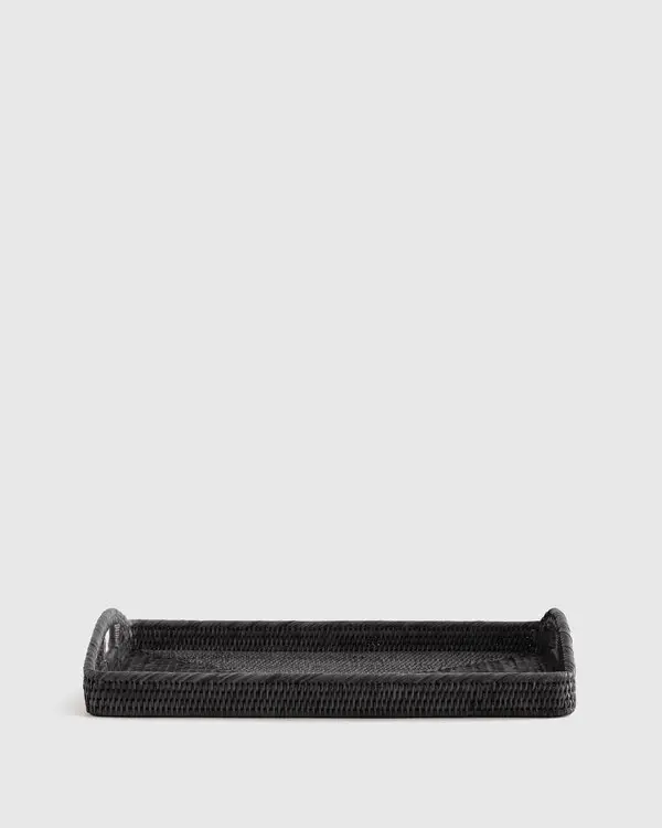 Quince Handwoven Rattan Rectangular Tray With High Handles - Black