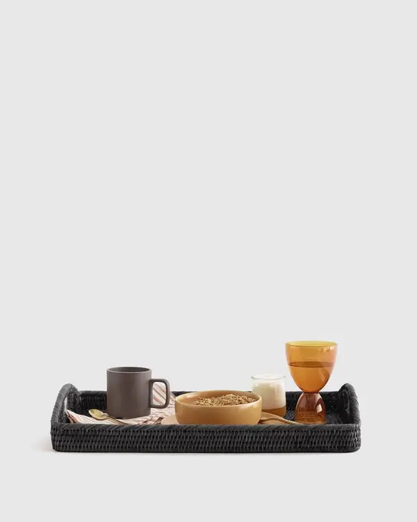 Quince Handwoven Rattan Rectangular Tray With High Handles