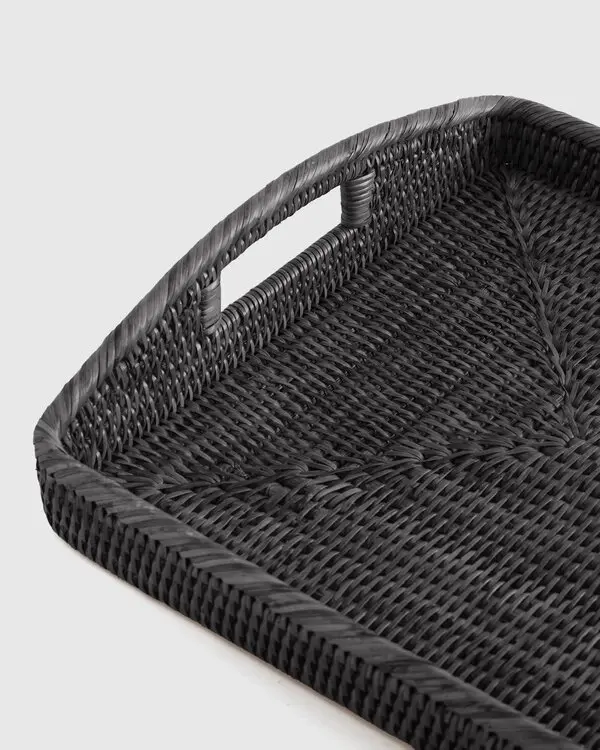 Quince Handwoven Rattan Rectangular Tray With High Handles