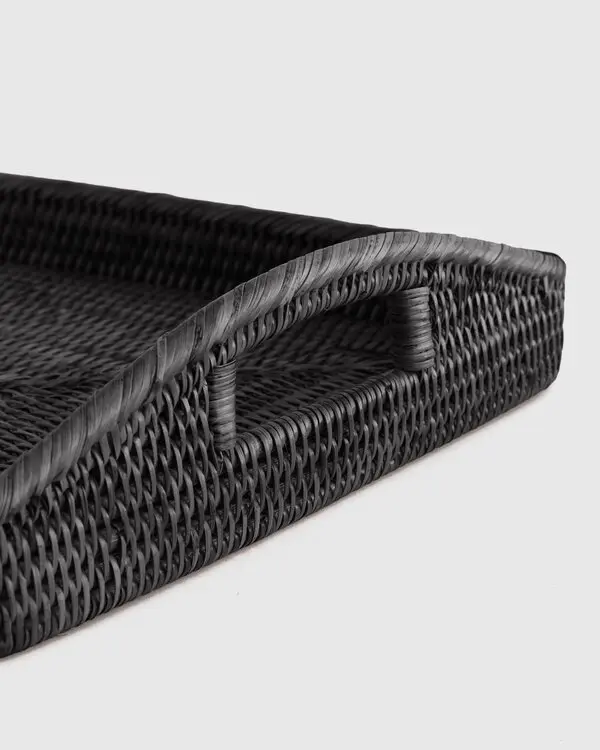 Quince Handwoven Rattan Rectangular Tray With High Handles