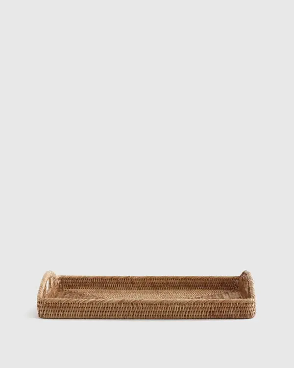 Quince Handwoven Rattan Rectangular Tray With High Handles - Honey