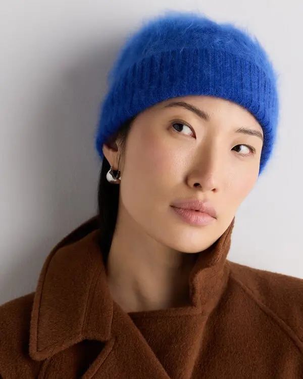Quince Signature Grade A Cashmere Ribbed Beanie - Electric Blue