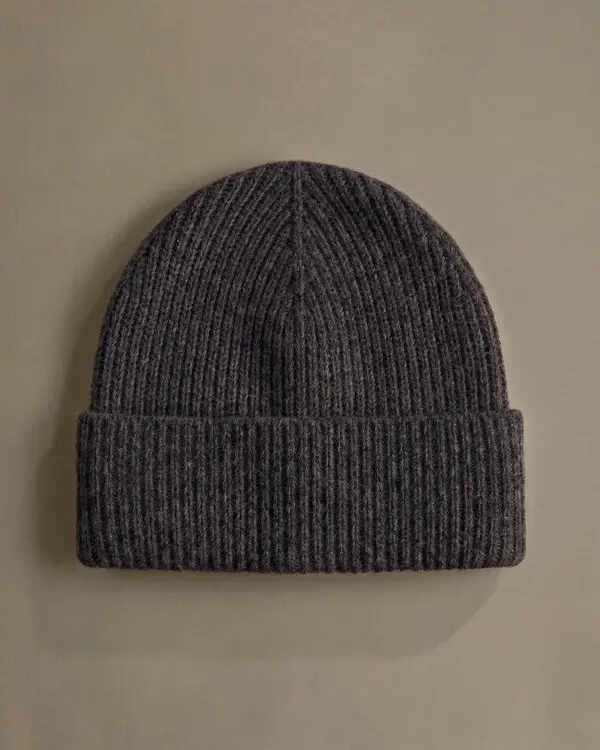 Quince Cashmere Ribbed Beanie - Heather Charcoal