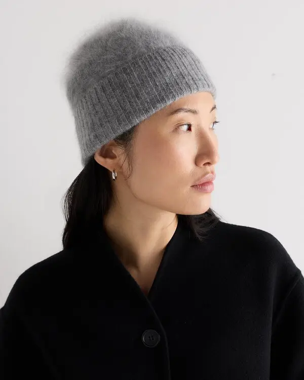 Quince Signature Grade A Cashmere Ribbed Beanie - Heather Grey