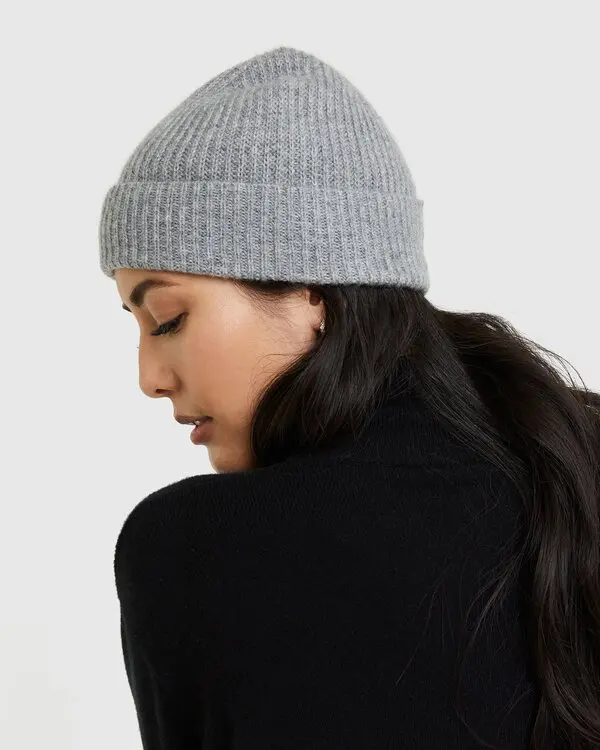 Quince Cashmere Ribbed Beanie - Heather Grey