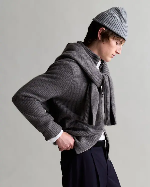 Quince Cashmere Ribbed Beanie - Heather Grey