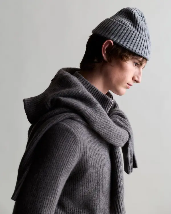 Quince Cashmere Ribbed Beanie - Heather Grey