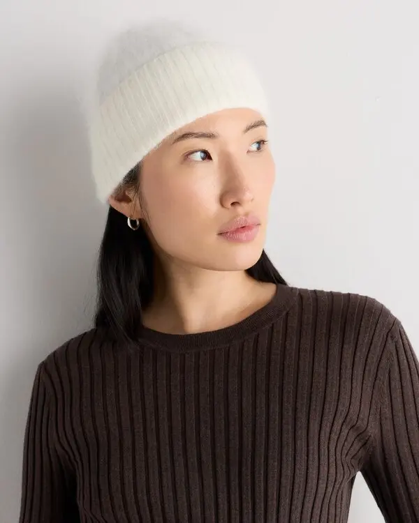 Quince Signature Grade A Cashmere Ribbed Beanie - Ivory