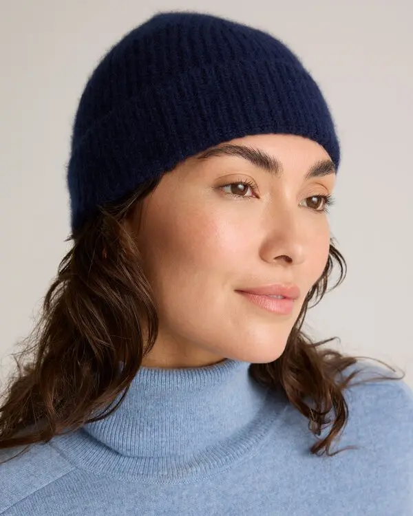 Quince Signature Grade A Cashmere Ribbed Beanie - Navy