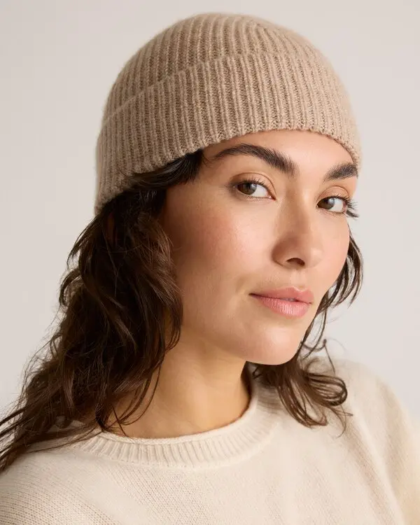 Quince Cashmere Ribbed Beanie - Oatmeal