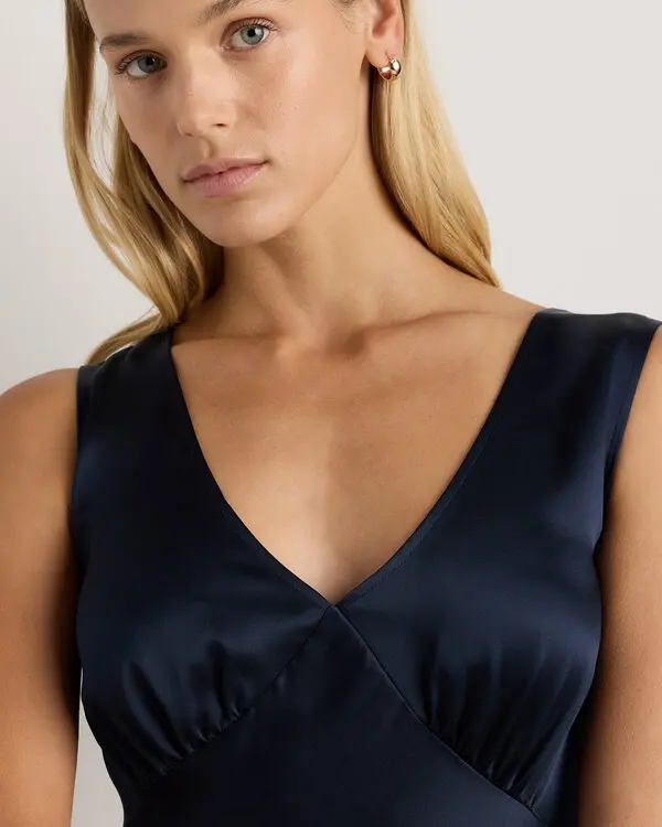 Quince V-neck Silk Maxi Dress - Navy