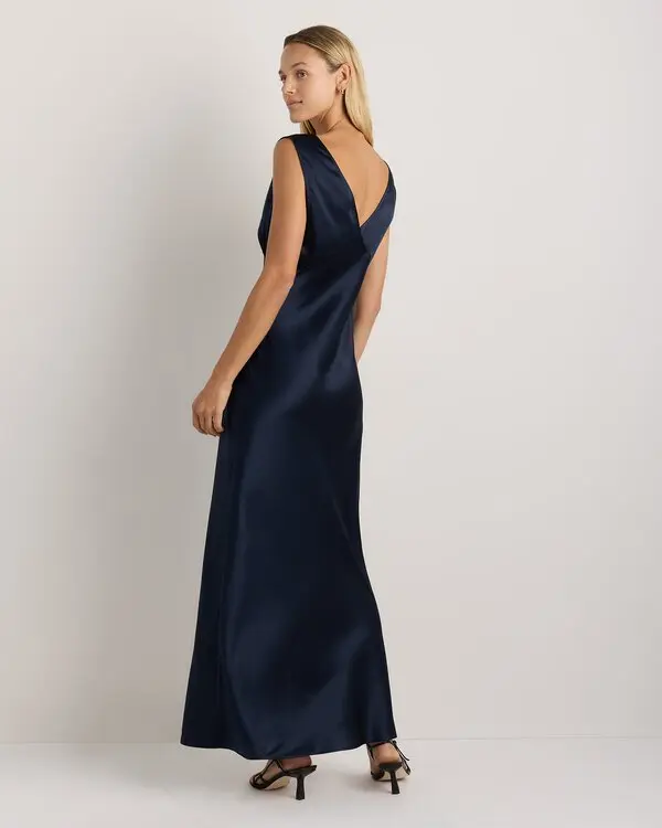 Quince V-neck Silk Maxi Dress - Navy