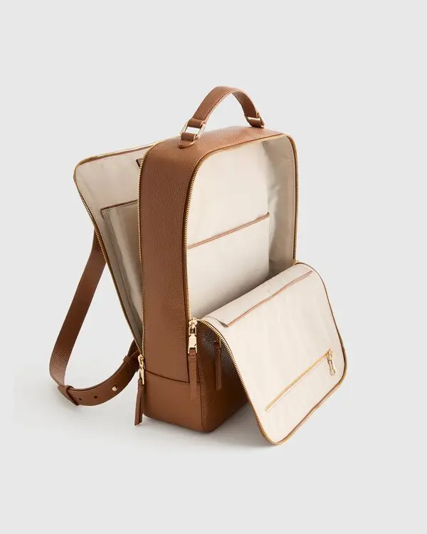 Quince Italian Leather Laptop Backpack - Cognac