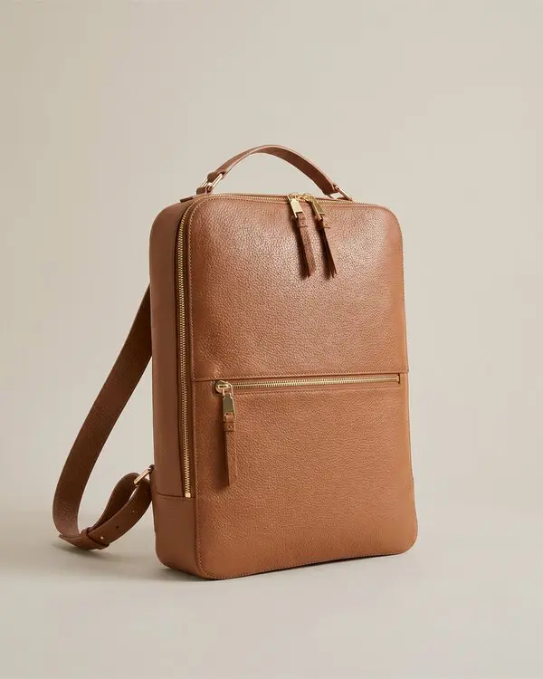 Quince Marlow Italian Leather Laptop Backpack - Cognac
