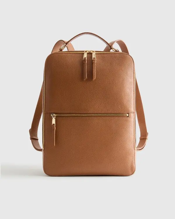 Quince Marlow Italian Leather Laptop Backpack - Cognac