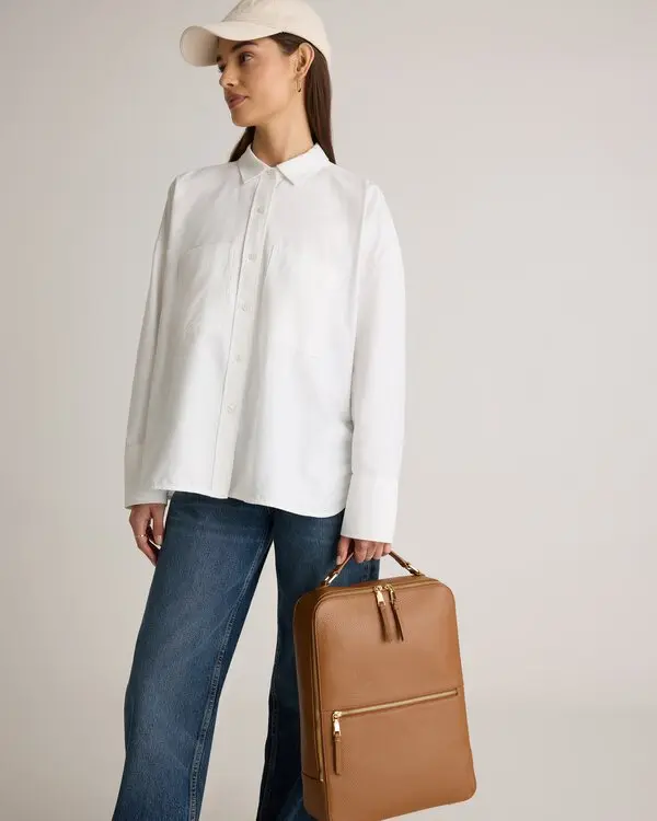 Quince Marlow Italian Leather Laptop Backpack - Cognac