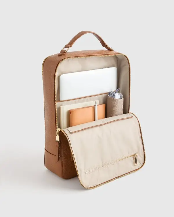 Quince Marlow Italian Leather Laptop Backpack - Cognac