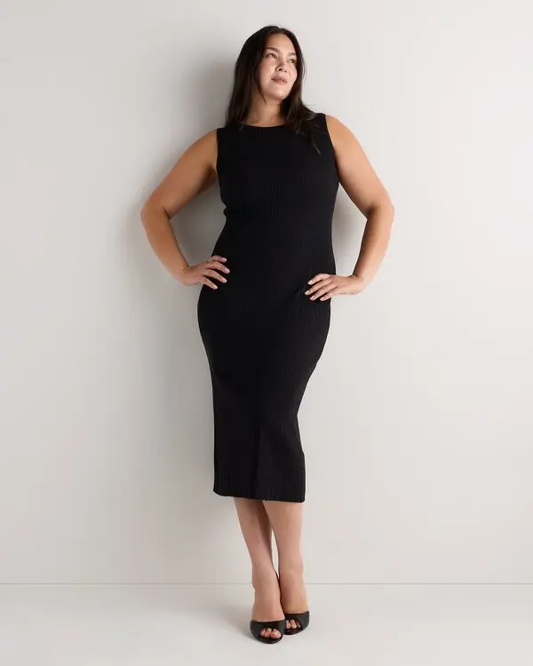 Quince Cotton-cashmere Ribbed Midi Dress - Black
