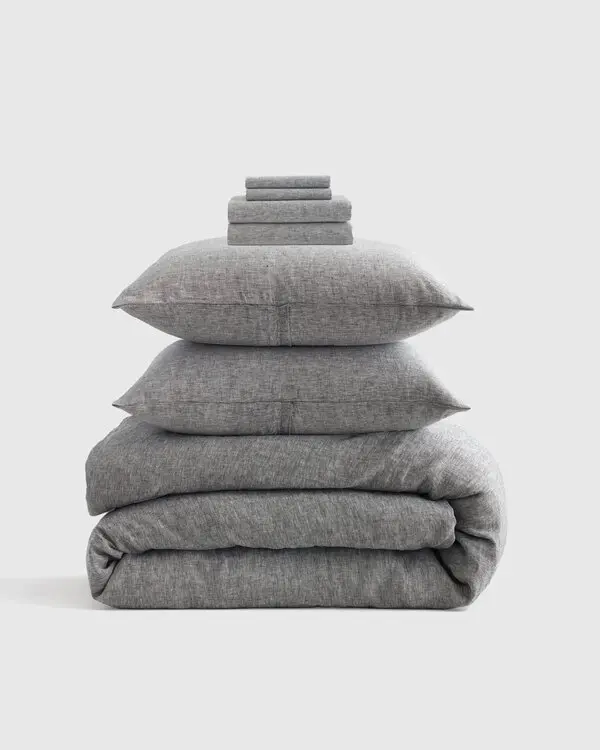 Quince European Linen Chambray Deluxe Bedding Bundle - Charcoal