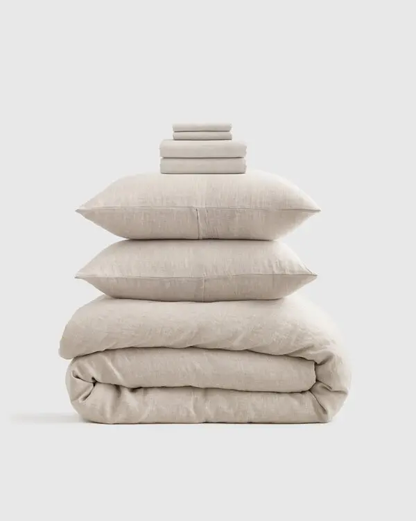 Quince European Linen Chambray Deluxe Bedding Bundle - Natural