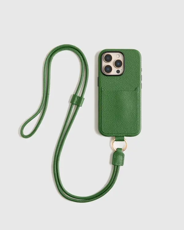 Quince Italian Leather Phone Crossbody Case - Emerald