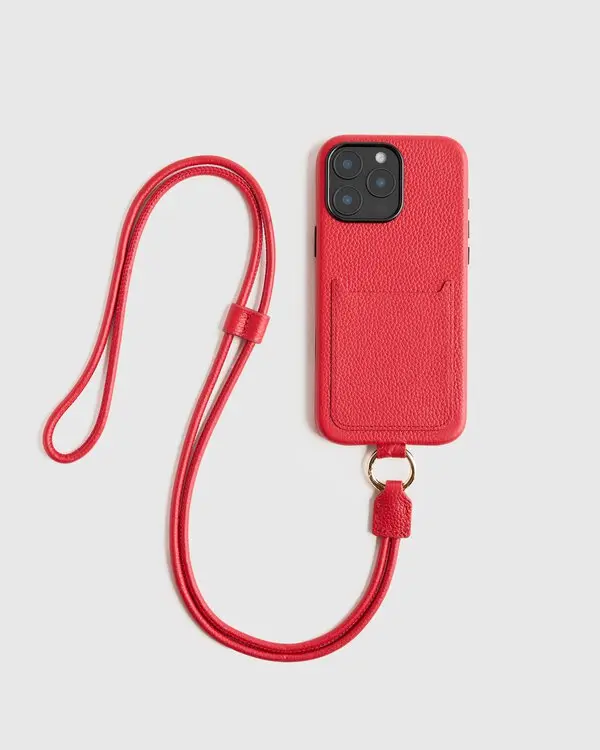 Quince Italian Leather Phone Crossbody Case - Red