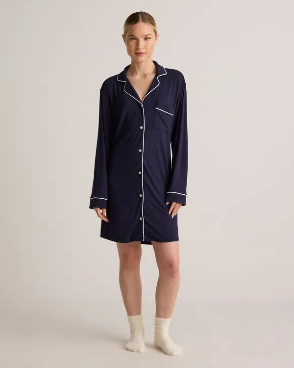 Quince Bamboo Jersey Sleep Shirt - Deep Navy