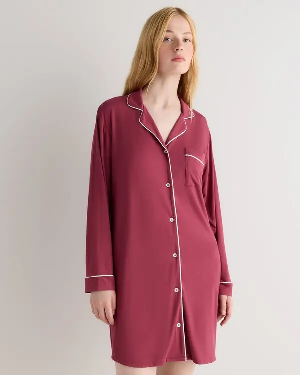 Quince Bamboo Jersey Sleep Shirt - Faded Maroon