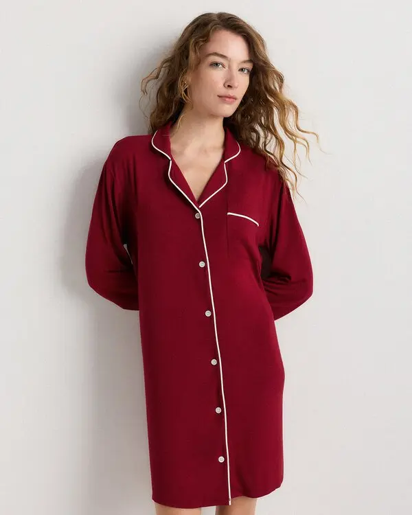 Quince Bamboo Jersey Sleep Shirt - Rhubarb