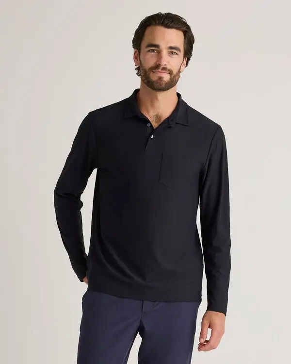 Quince Propique Performance Long Sleeve Polo - Black
