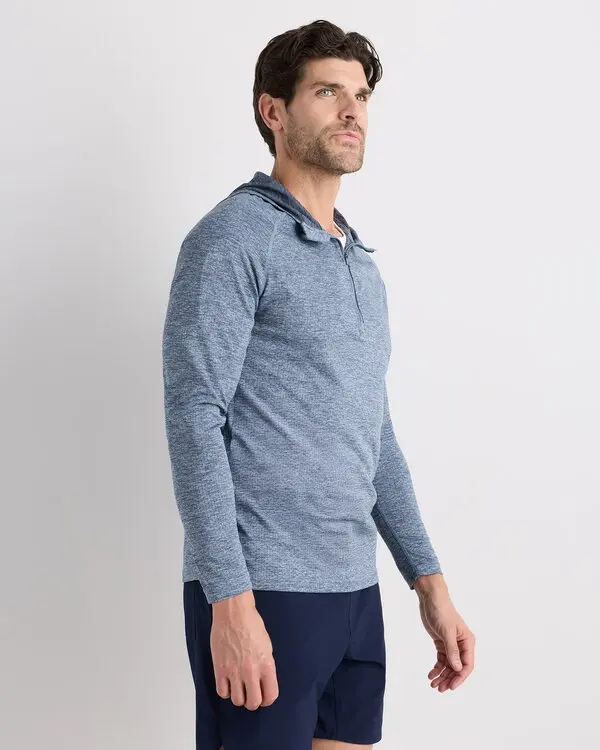 Quince Mesh Performance Training Quarter Zip Hoodie - Heather Blue