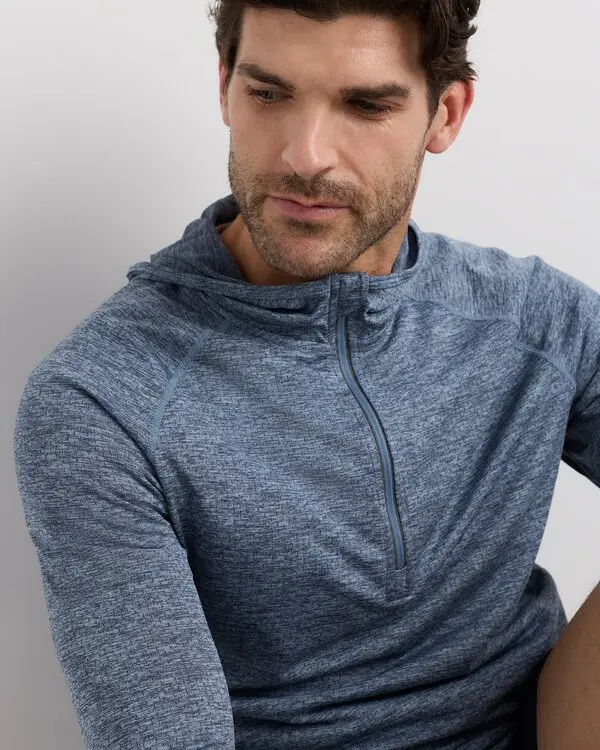 Quince Mesh Performance Training Quarter Zip Hoodie - Heather Blue