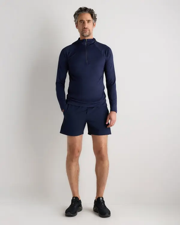 Quince Mesh Performance Training Quarter-zip Hoodie - Heather Navy