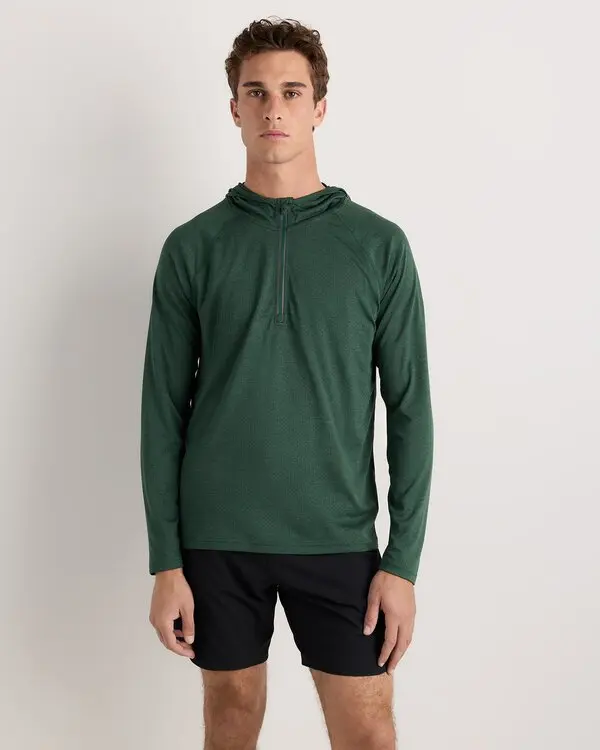Quince Mesh Performance Training Quarter Zip Hoodie - Heather Olive