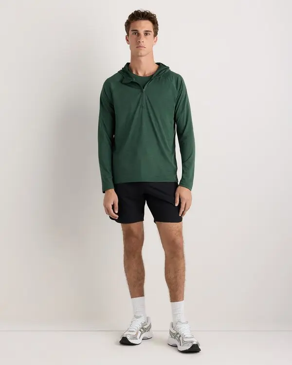 Quince Mesh Performance Training Quarter Zip Hoodie - Heather Olive