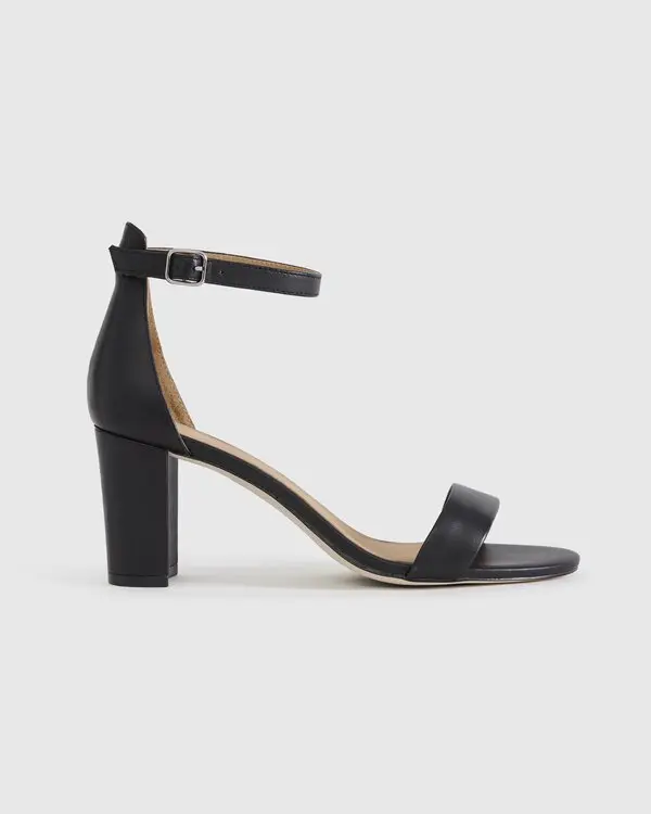 Quince Italian Leather 65mm Block Heel With Ankle Strap - Black