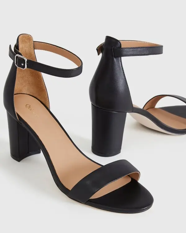 Quince Italian Leather 65mm Block Heel With Ankle Strap - Black