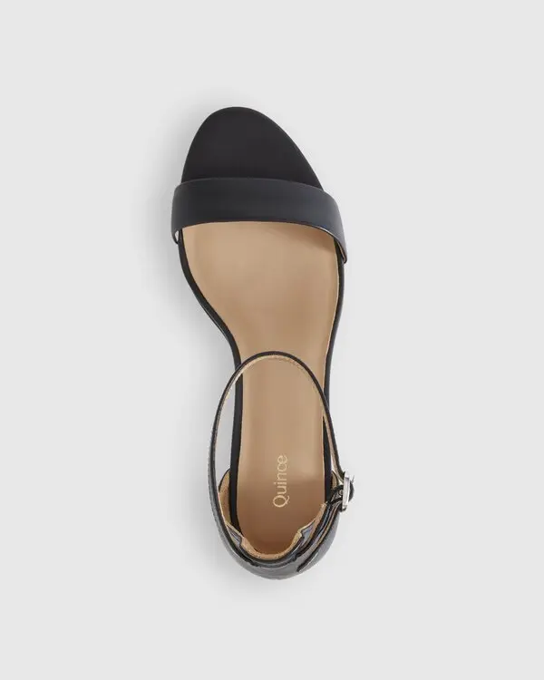Quince Italian Leather 65mm Block Heel With Ankle Strap - Black
