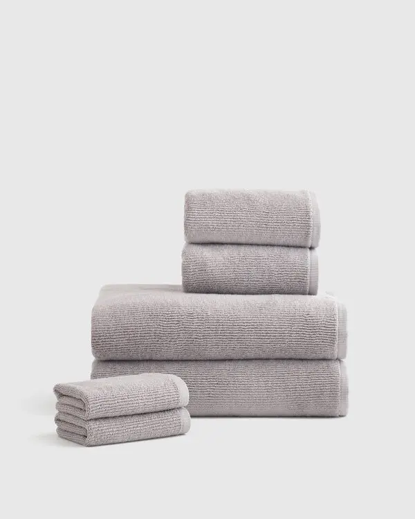 Quince Turkish Ribbed Quick Dry Bath Towel Bundle - Grey