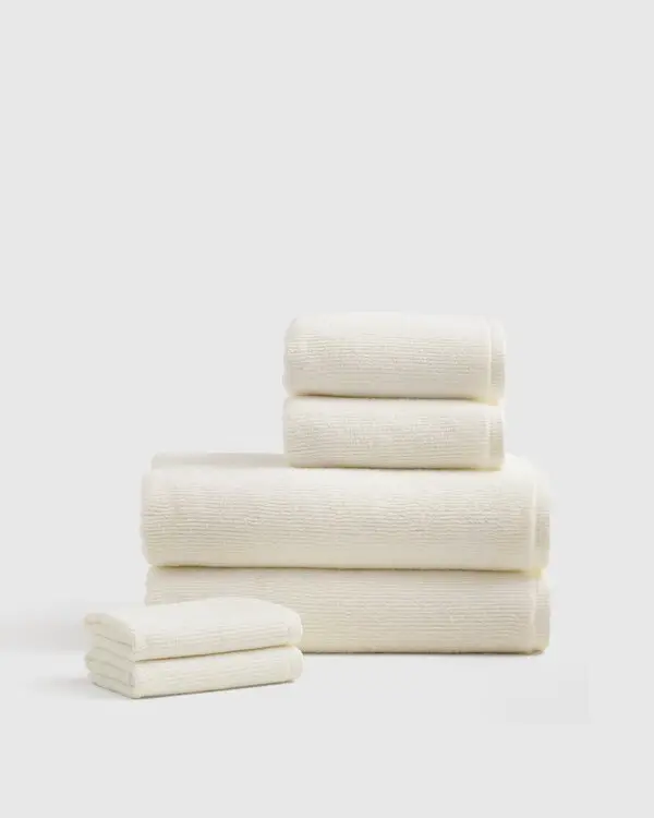 Quince Turkish Ribbed Quick Dry Bath Towel Bundle - Ivory