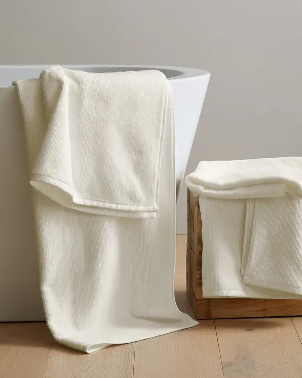 Quince Turkish Ribbed Quick Dry Bath Towel Bundle - Ivory